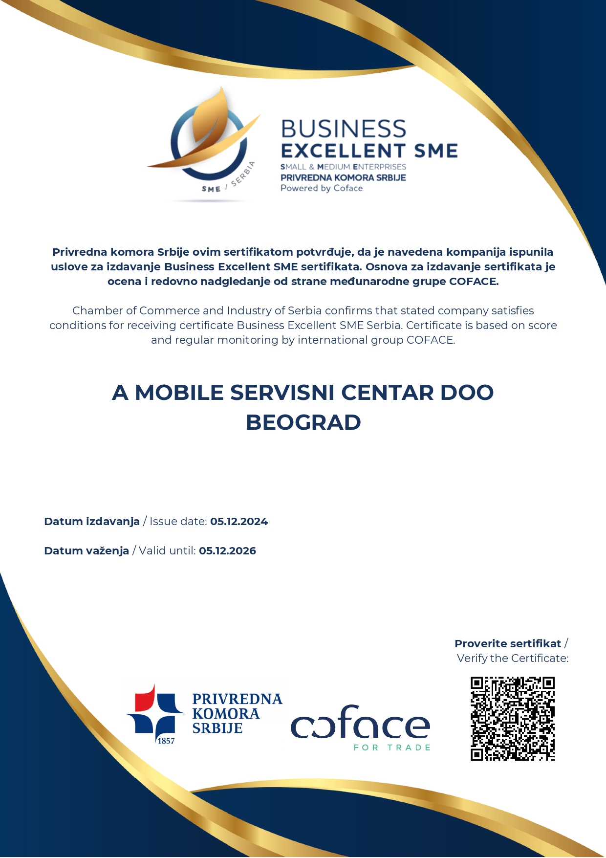 Excellent SME Sertifikat - Priznanje za Uspešno Poslovanje ...
